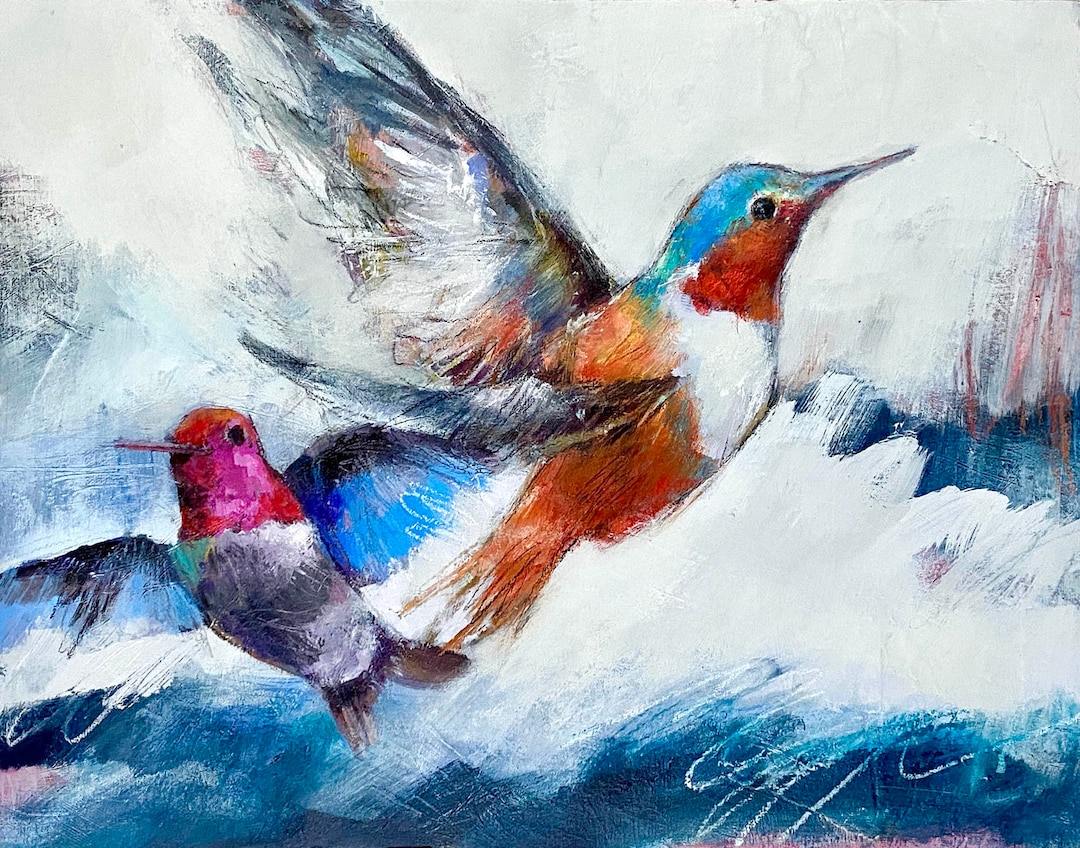 Hummingbird Fine Art Painting Print Mixed Media Wall Art Gift for Bird ...