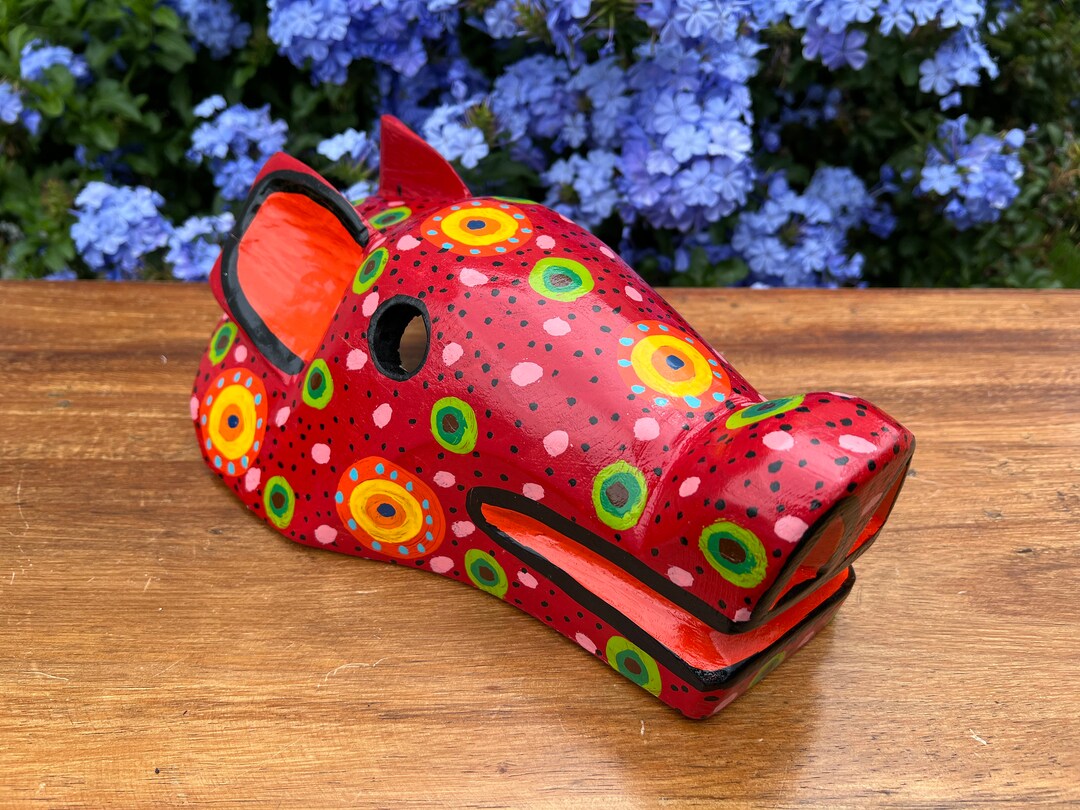 Crimson Pig Wooden Mask - Handmade Wall Decor - Etsy