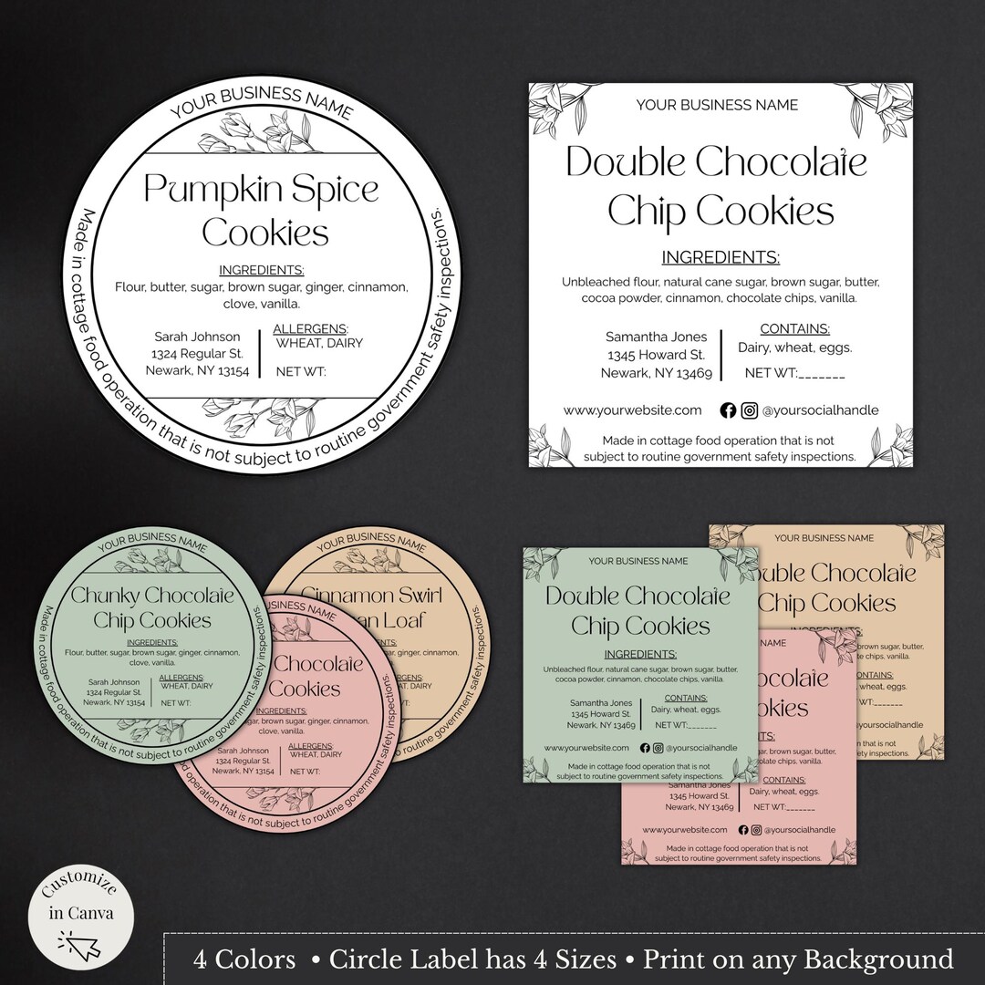 Boho-style Food Label Bundle: Editable Canva Templates (4 Colors ...
