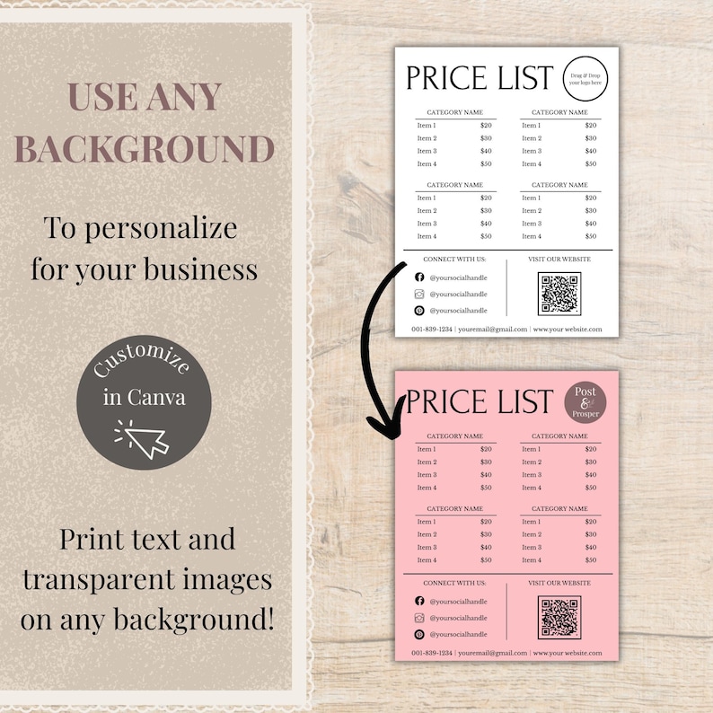 QR Code Price List Template | Small Business Sign (digital Download) - Etsy