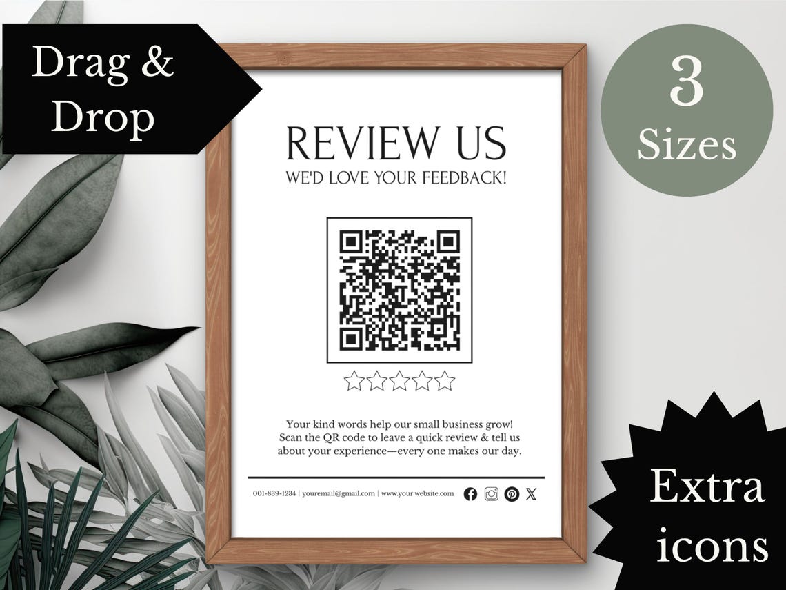 QR Code Google Review Sign: Drag & Drop Canva Template (digital ...