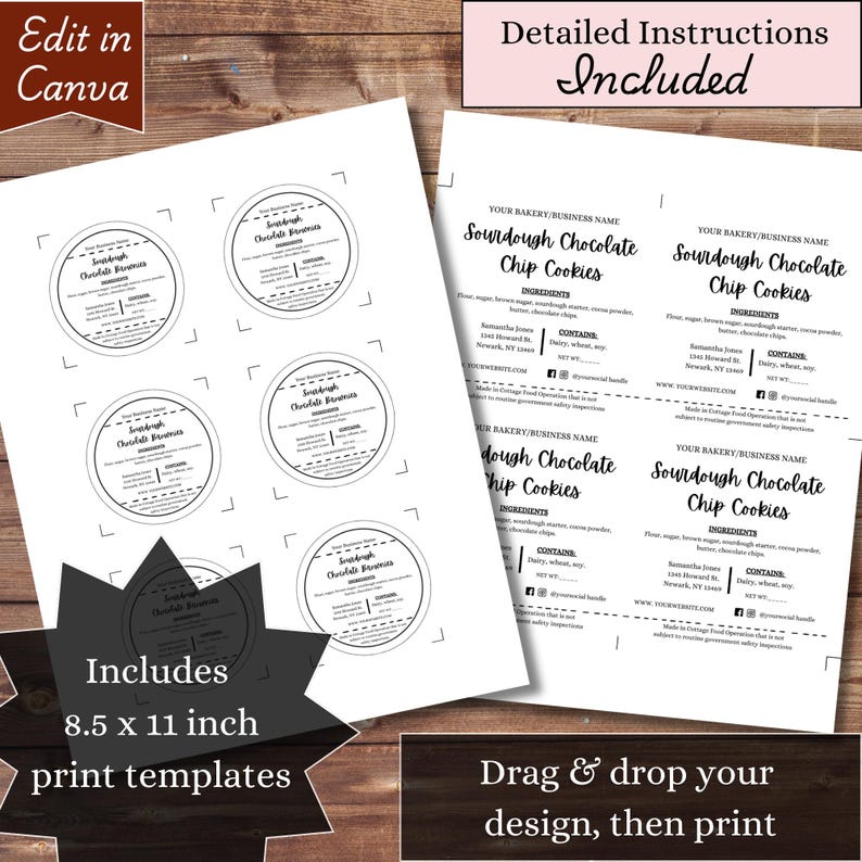 Editable Cottage Food Label & Care Card Bundle | Printable Bakery ...