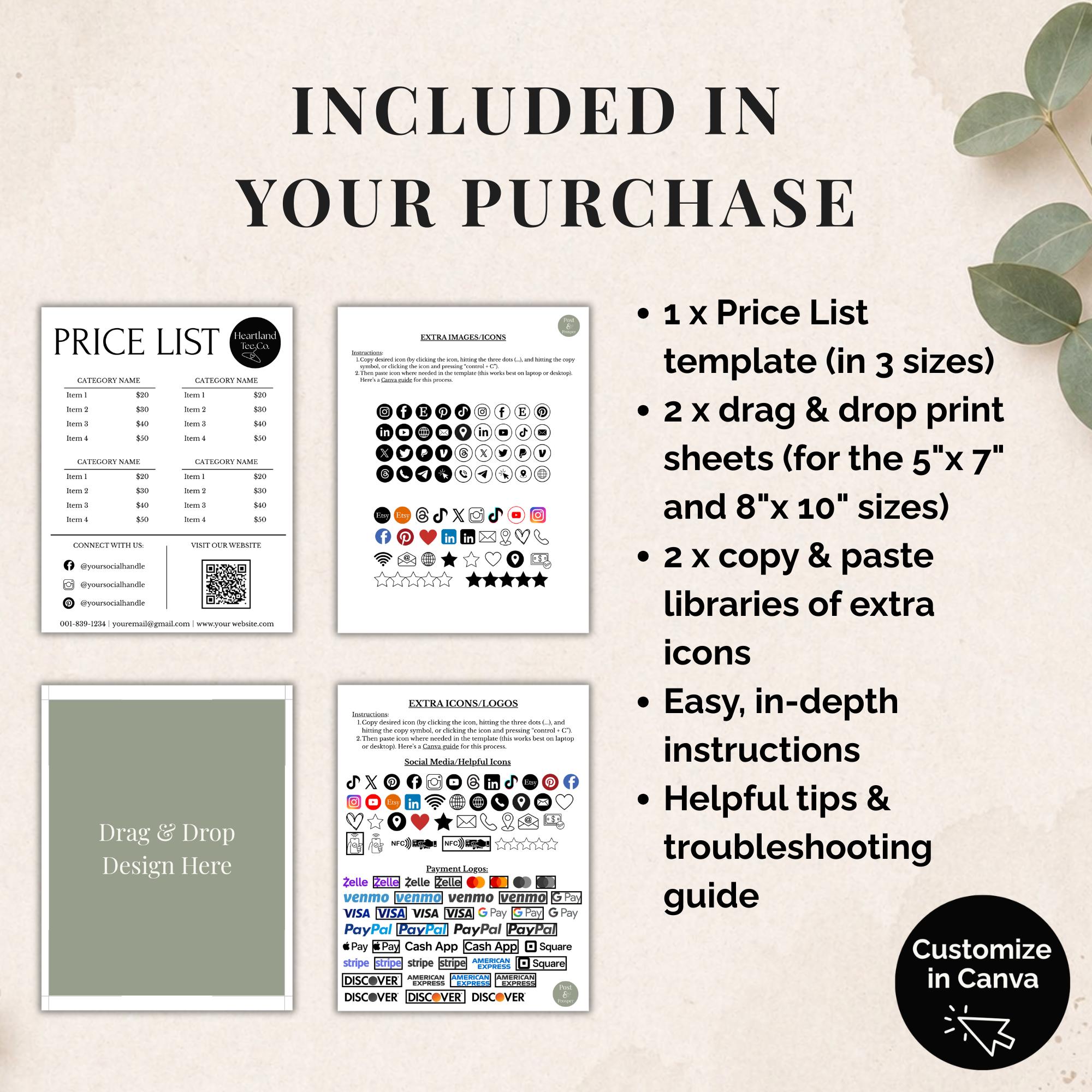 QR Code Price List Template | Small Business Sign (digital Download) - Etsy