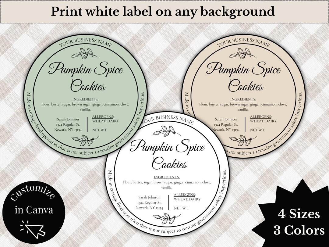 Vintage Cottage Food Label Template: Editable Circle Labels (digital ...