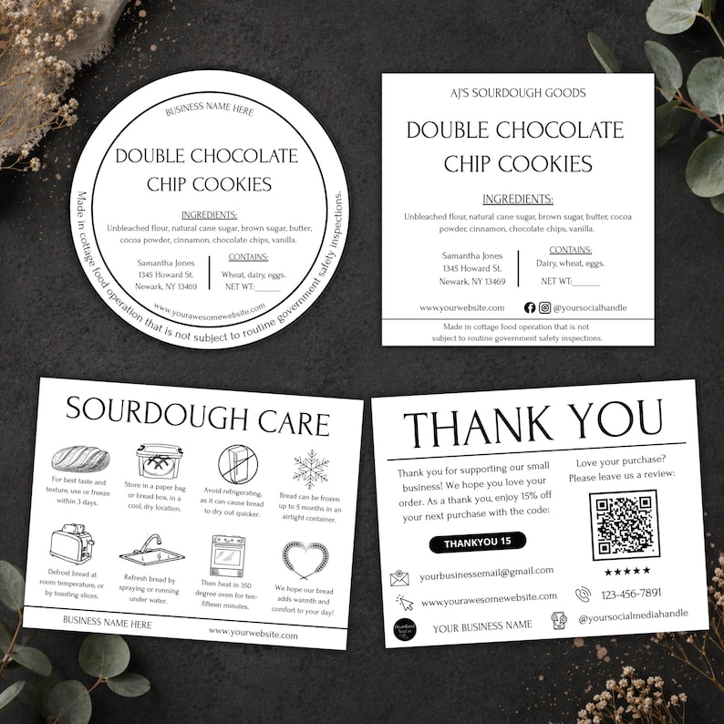 Minimalist Cottage Food Label and Sourdough Care Card Bundle: Editable ...