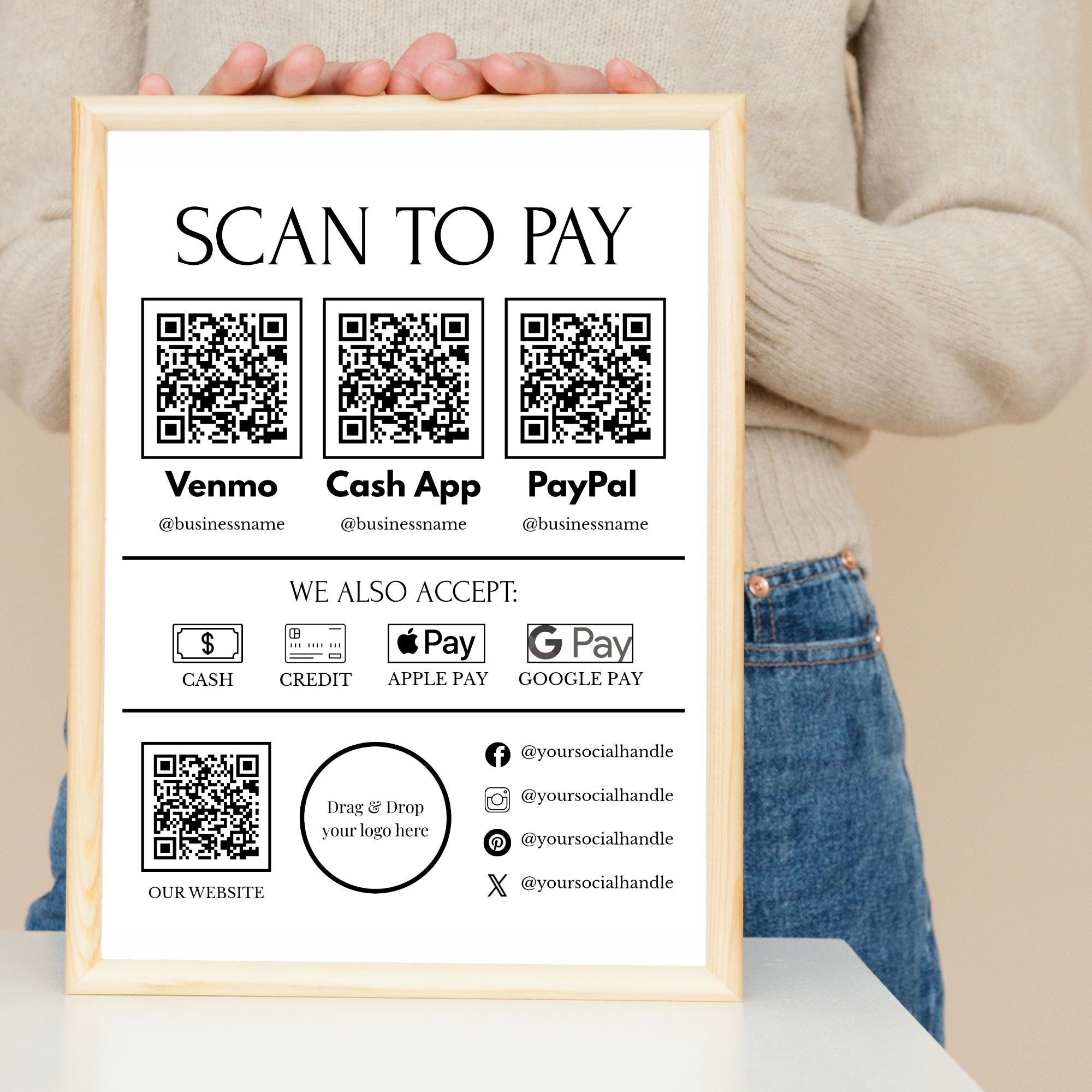 Scan to Pay QR Code Sign Template: Drag & Drop Logo (digital Download ...