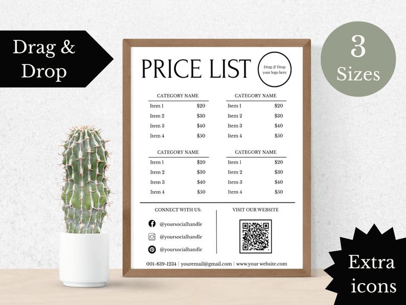 QR Code Price List Template | Small Business Sign (digital Download) - Etsy