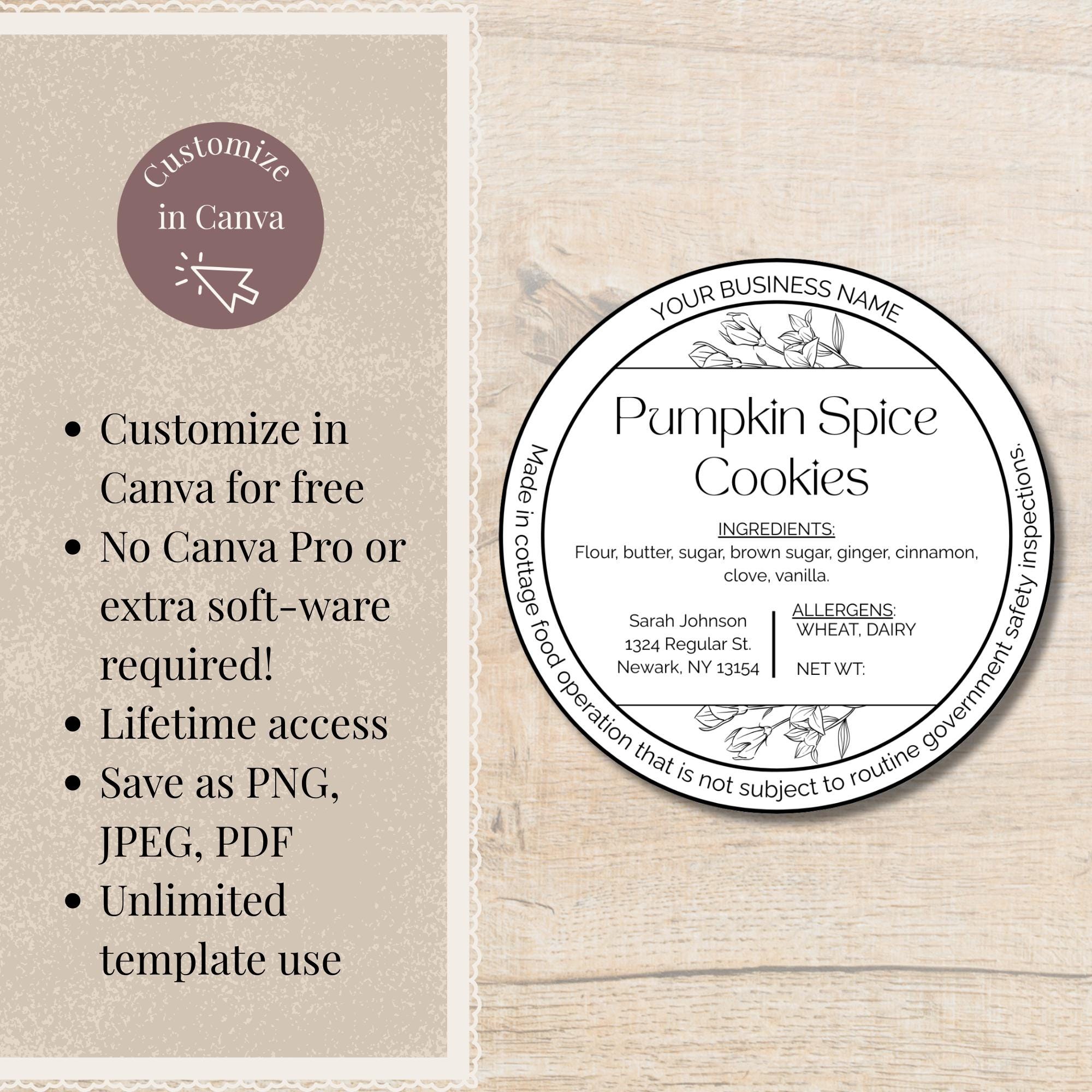 Boho Floral Cottage Food Label Template: Editable Circle Labels ...