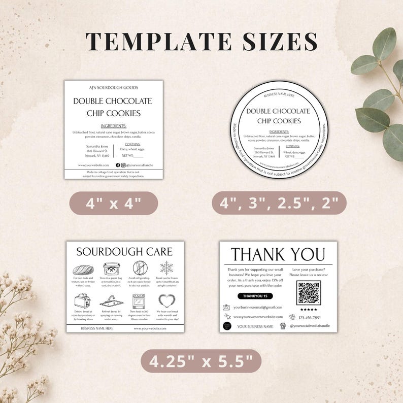 Minimalist Cottage Food Label and Sourdough Care Card Bundle: Editable ...
