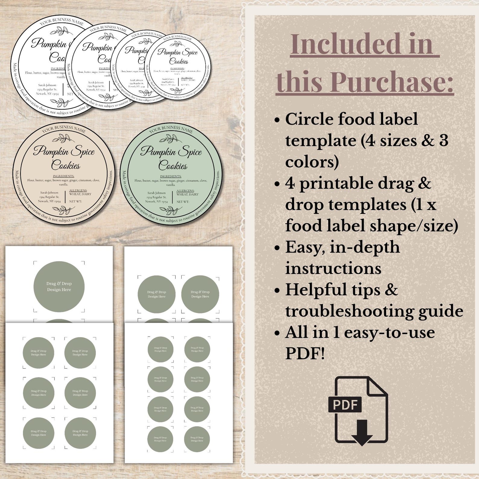 Vintage Cottage Food Label Template: Editable Circle Labels (digital ...