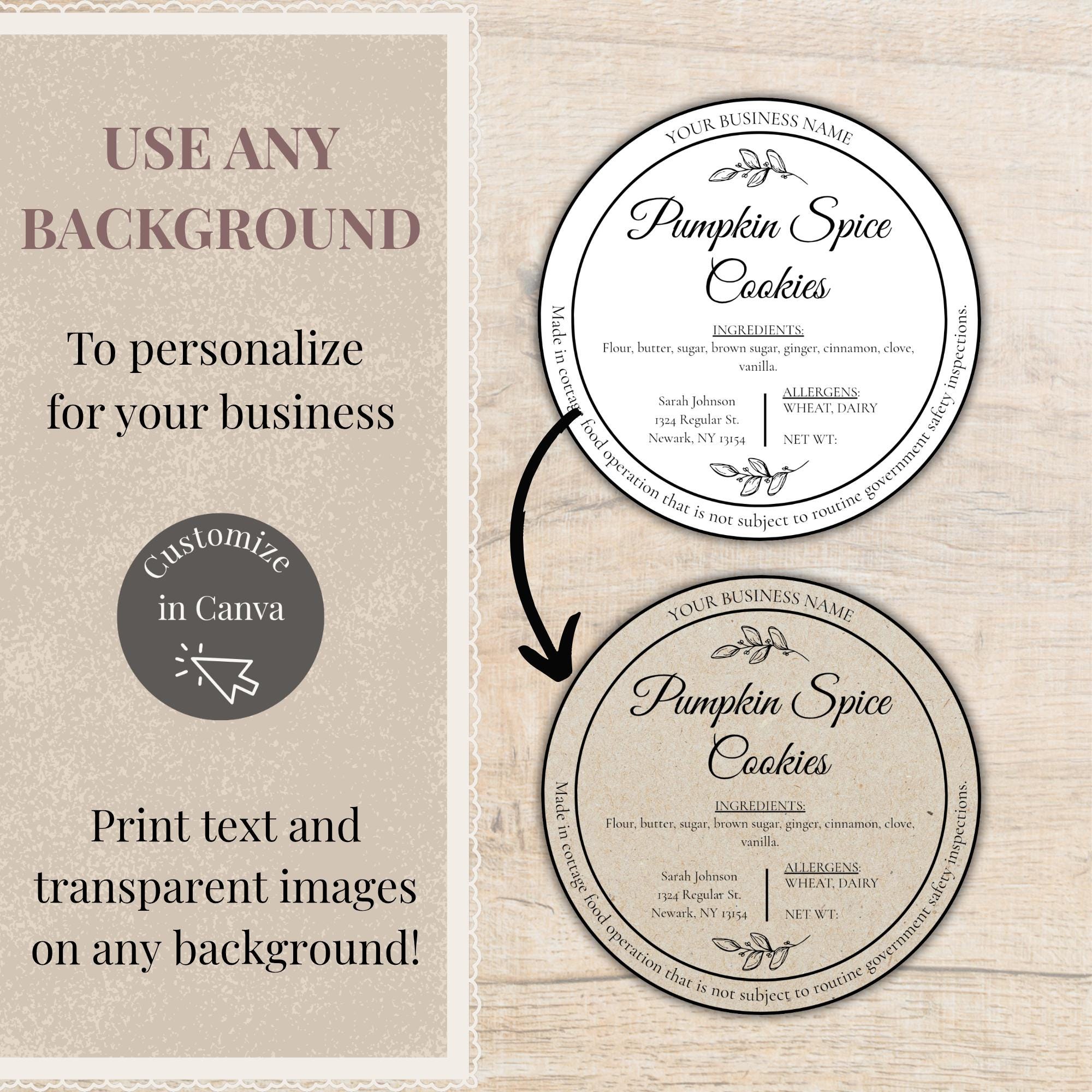 Vintage Cottage Food Label Template: Editable Circle Labels (digital ...