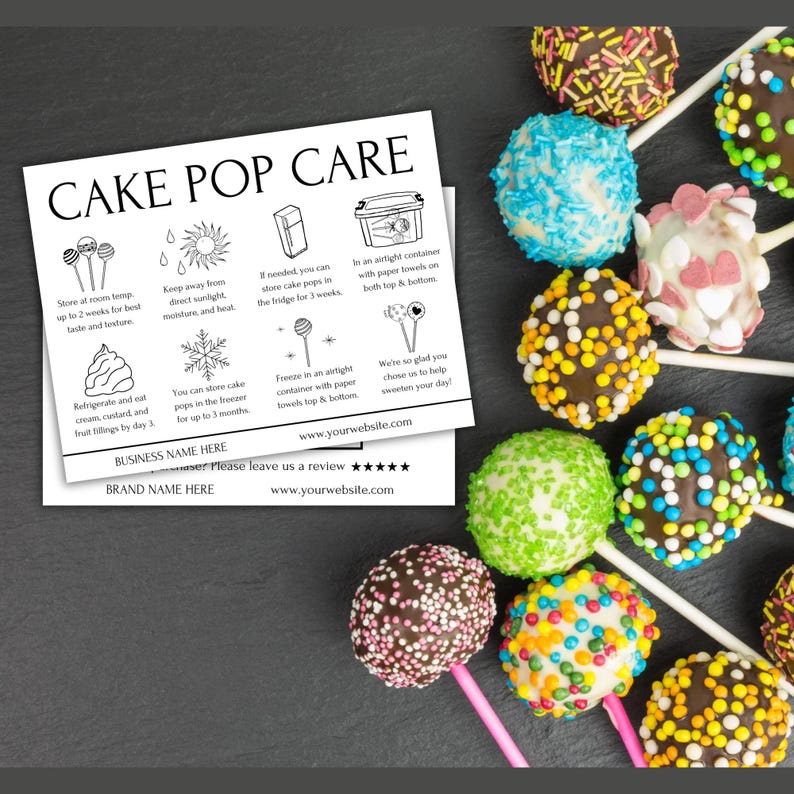 Minimalist Cake Pop Care Card and Thank You Card (canva Editable ...