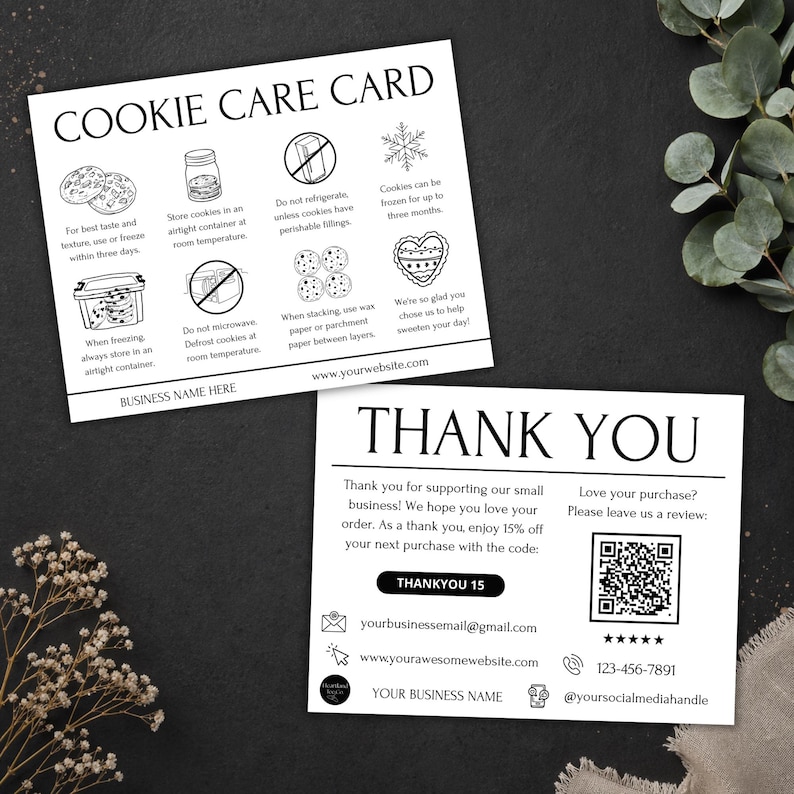 Minimalist Cookie Care Card Template and Thank You Card (canva Editable ...