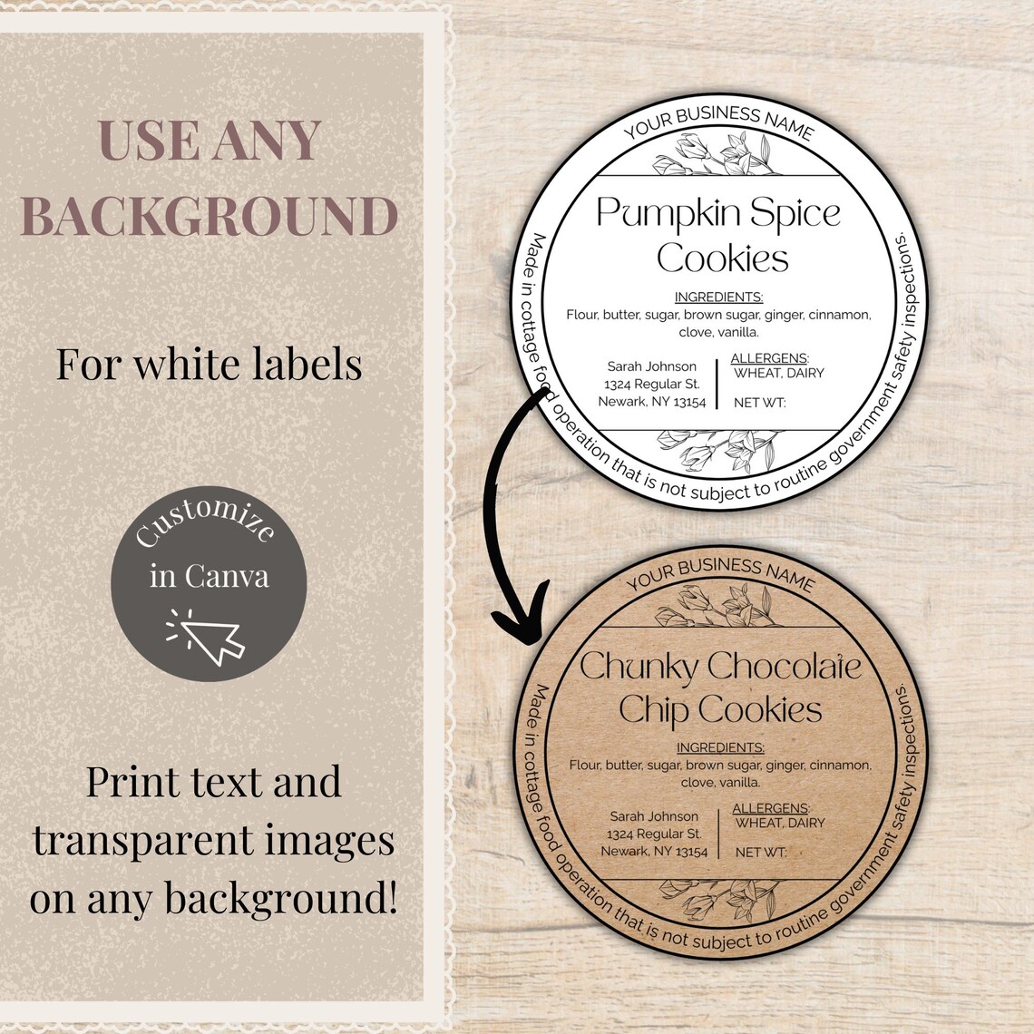 Boho-style Food Label Bundle: Editable Canva Templates (4 Colors ...