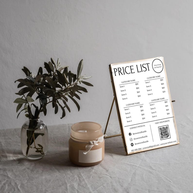 QR Code Price List Template | Small Business Sign (digital Download) - Etsy