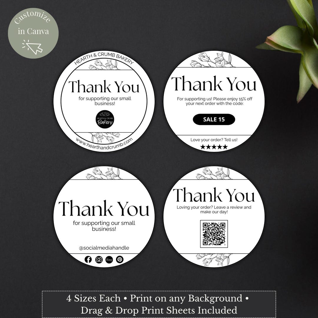 Thank You Sticker Template Bundle: Small Business Packaging, 4 Pack ...