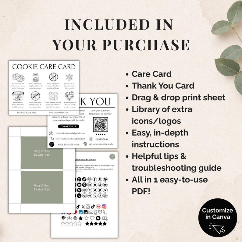 Minimalist Cookie Care Card Template and Thank You Card (canva Editable ...