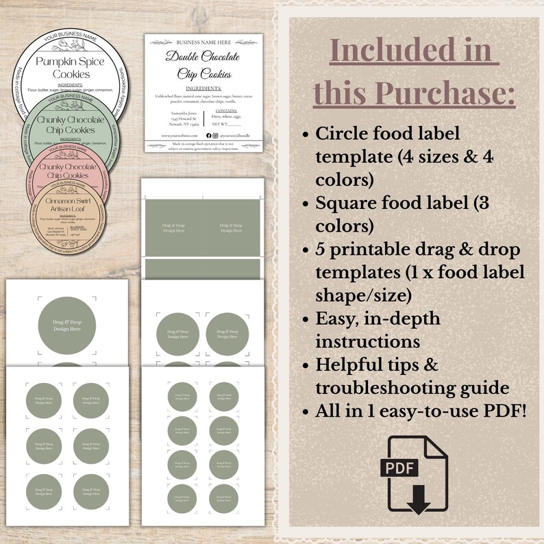 Boho-style Food Label Bundle: Editable Canva Templates (4 Colors ...