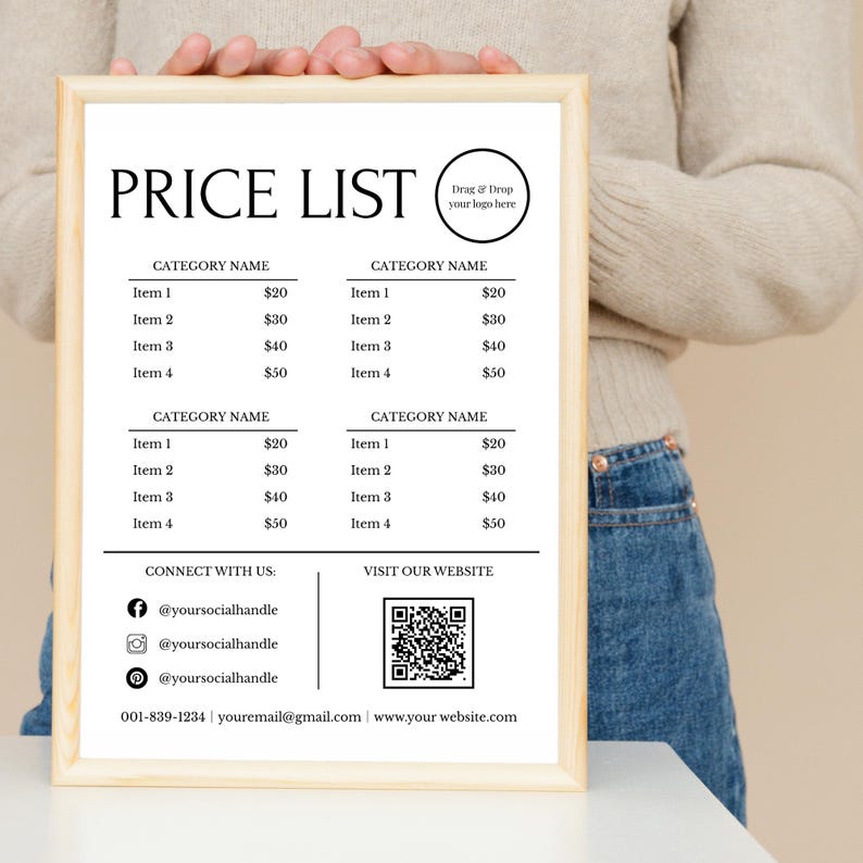QR Code Price List Template | Small Business Sign (digital Download) - Etsy