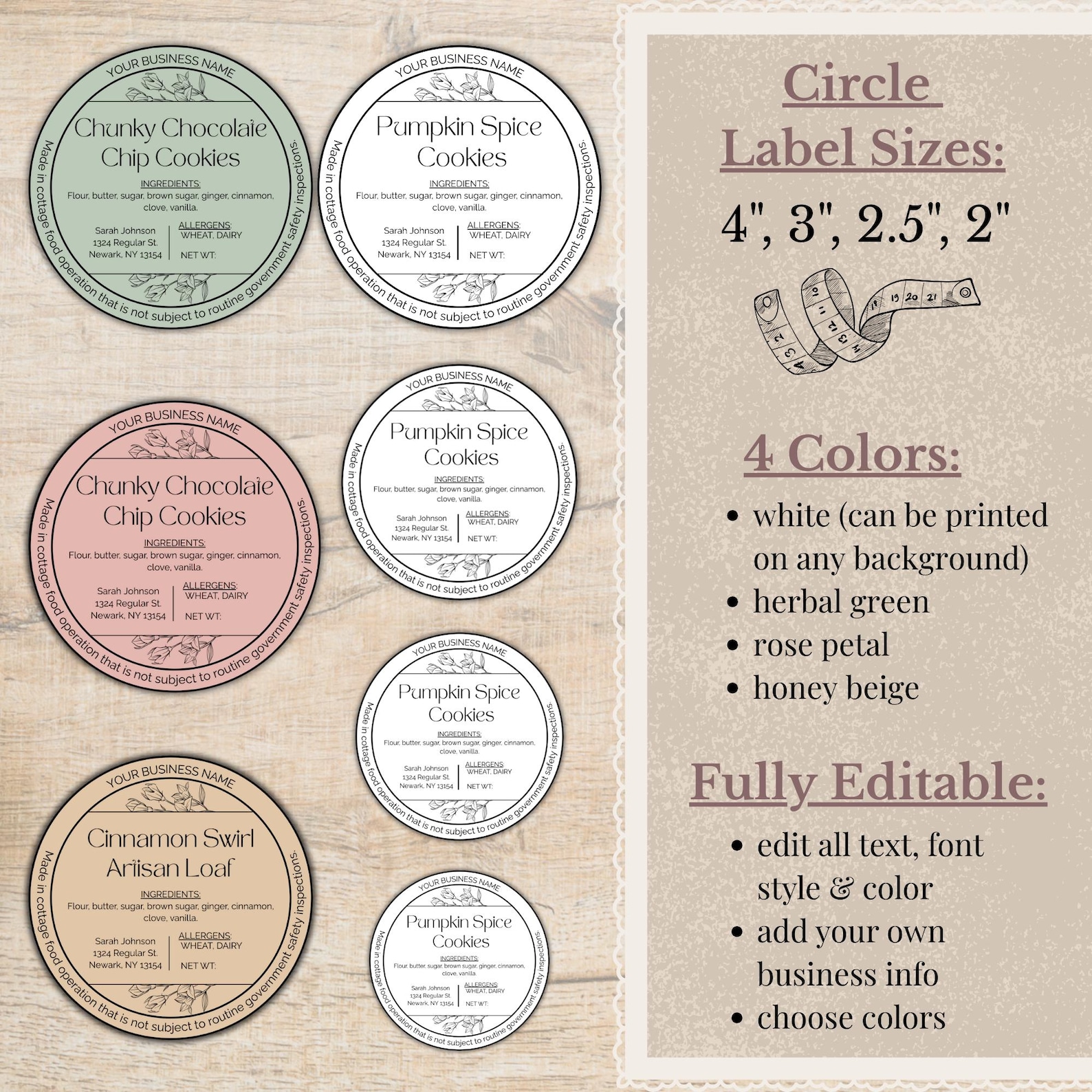 Boho-style Food Label Bundle: Editable Canva Templates (4 Colors ...