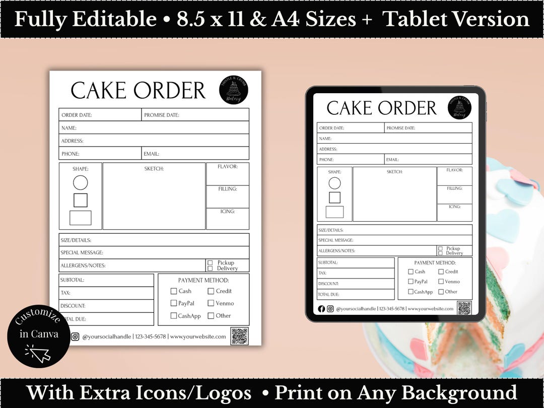 Minimalist Bakery Cake Order Form Template: Customizable Canva Design ...