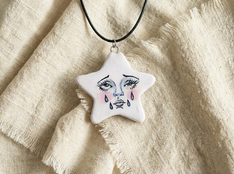 Crying Star Necklace – Weirdcore Sad Face Whimsigoth Pendant - Etsy