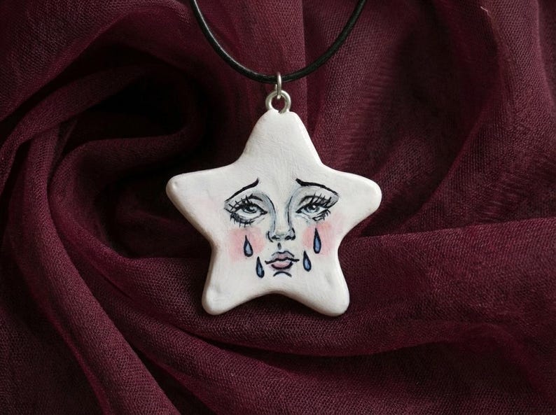 Crying Star Necklace – Weirdcore Sad Face Whimsigoth Pendant - Etsy