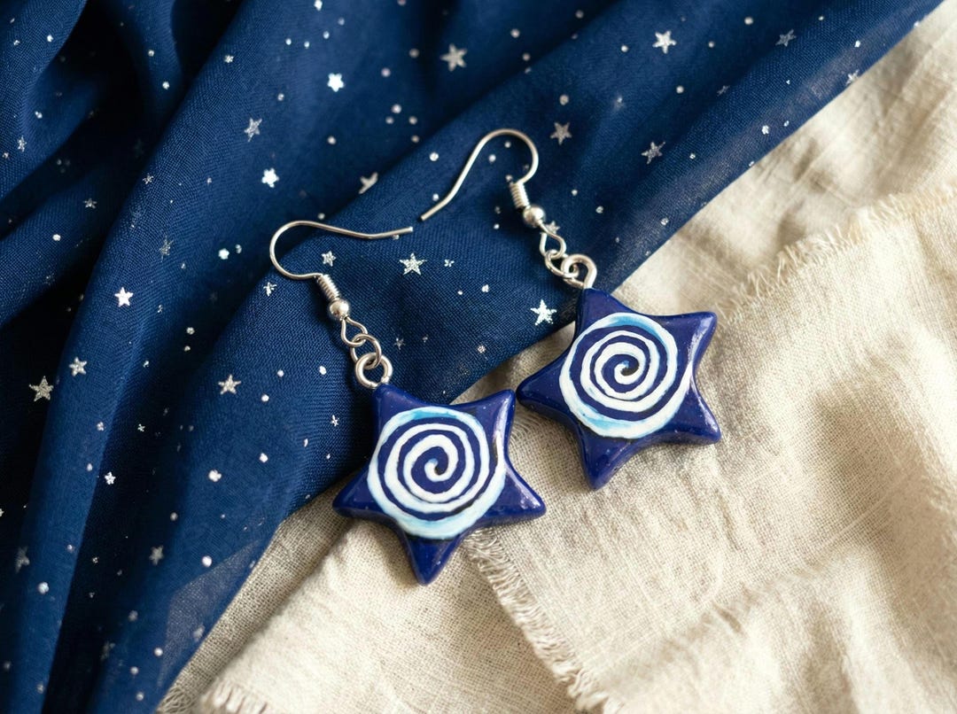 Blue Spiral Star Earrings, Y2K Whimsigoth Jewelry, Funky Statement ...