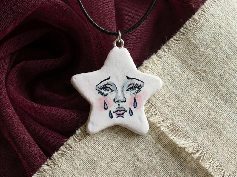 Crying Star Necklace – Weirdcore Sad Face Whimsigoth Pendant - Etsy