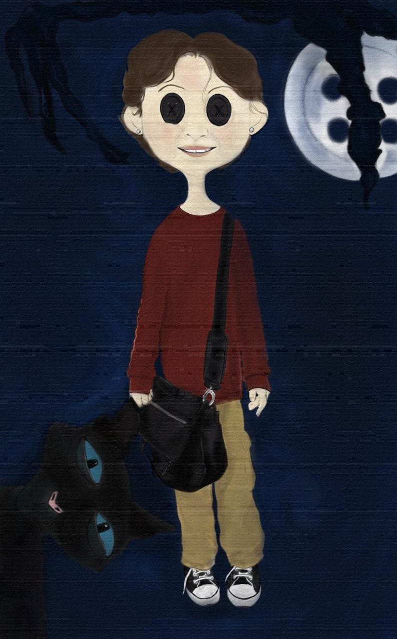 Custom Whimsical Portrait | Tim Burton Style Art | Spooky Button Eye ...