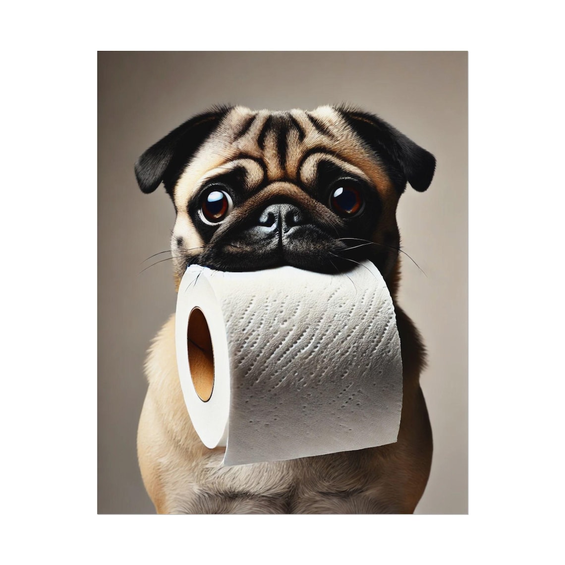 Pug Holding Toilet Roll Poster, Wall Art Decor, Funny Dog Print ...