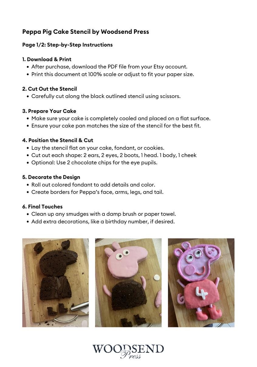 Peppa Pig Cake Stencil - Digital Download With Instructions - DIY Peppa ...