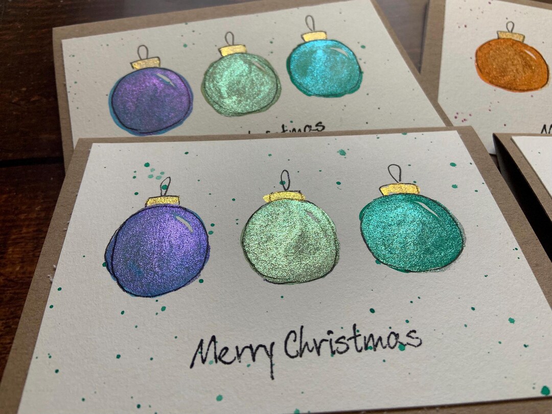 Hand Painted Sparkly Christmas Cards - Etsy