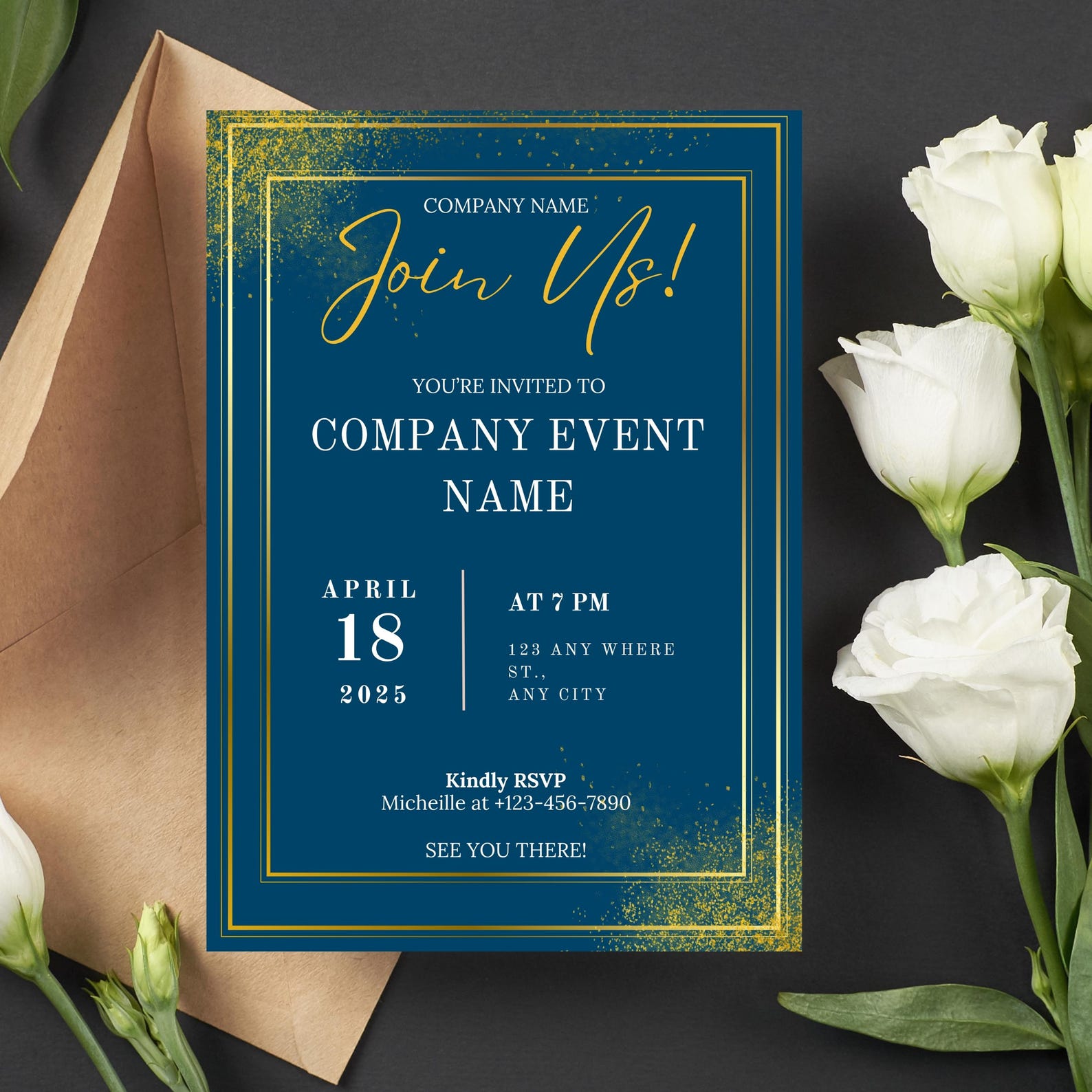Blue Business Invitation Canva Template, Corporate Annual Event Dinner ...