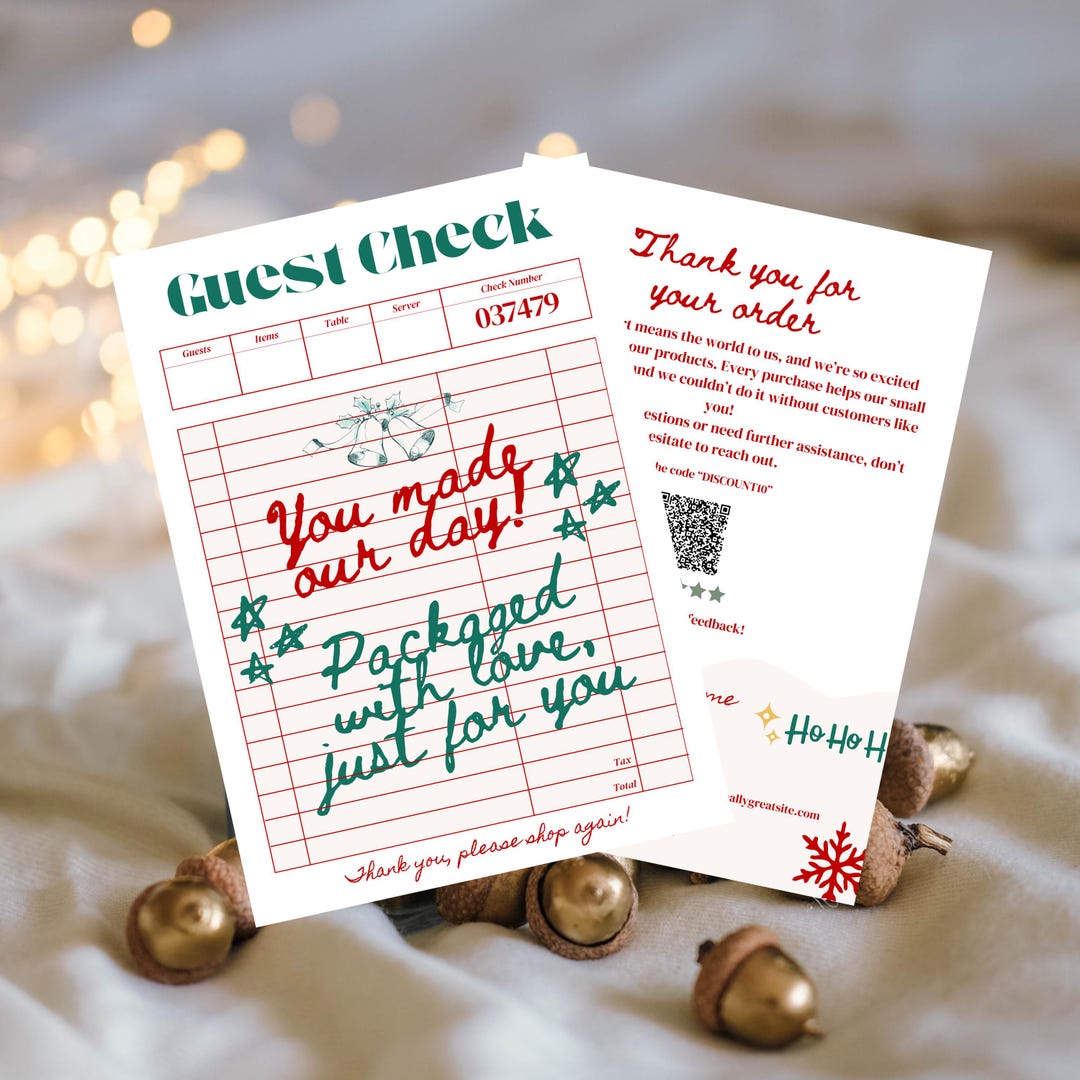 Christmas Guest Check Thank You Card, Small Business Insert (canva ...