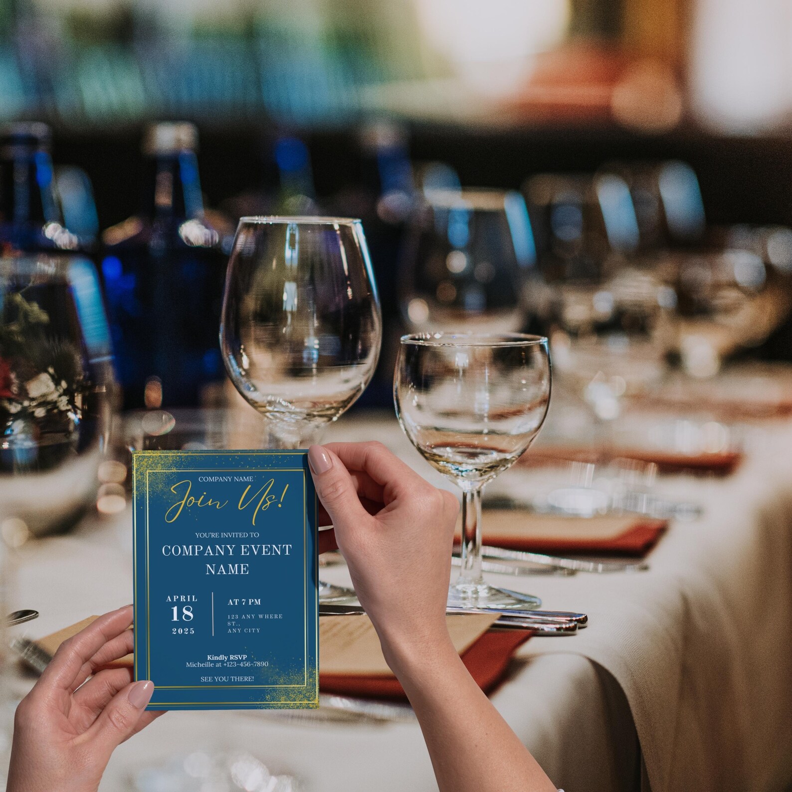 Blue Business Invitation Canva Template, Corporate Annual Event Dinner ...
