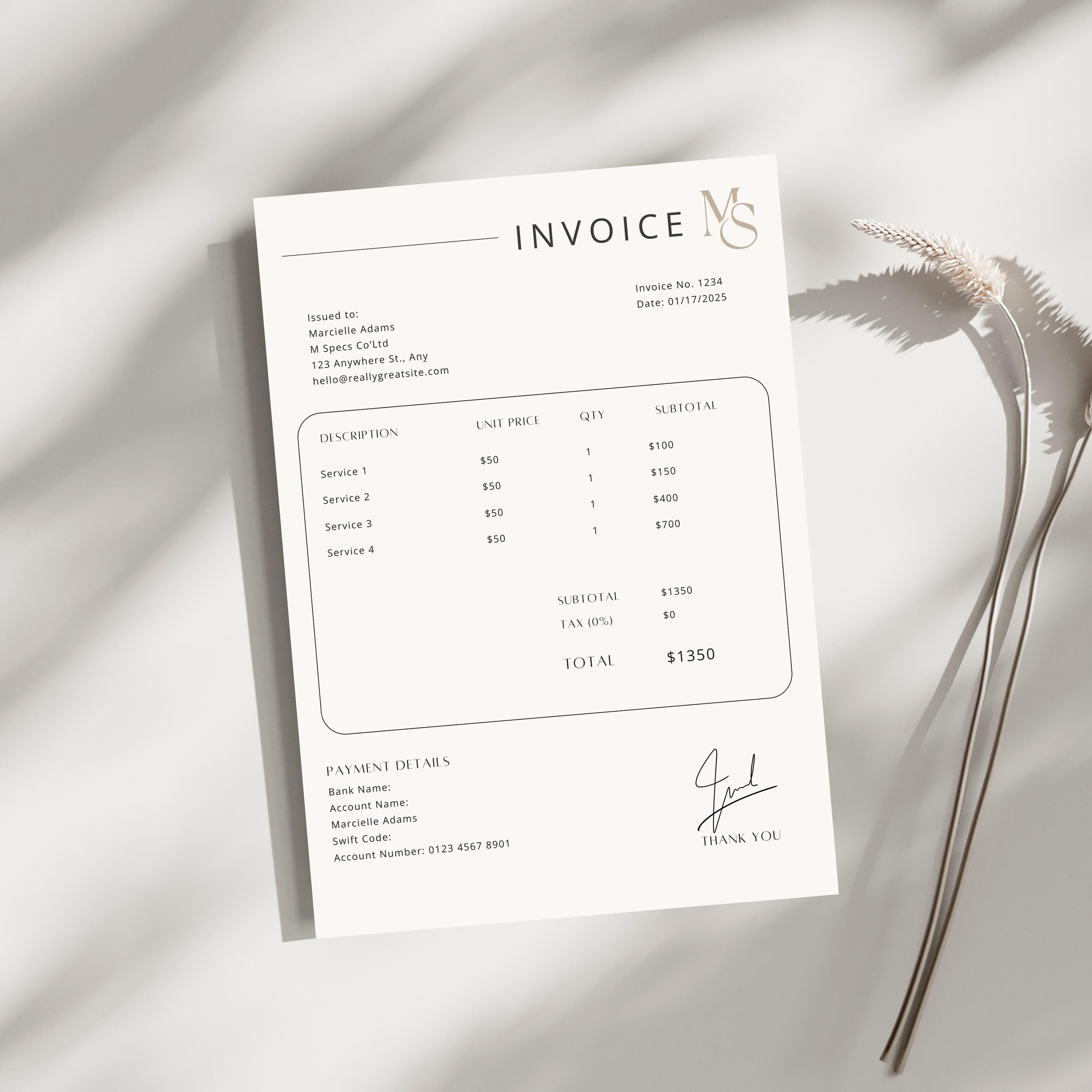 Invoice Template | Minimalist Business Invoice | Small Business ...