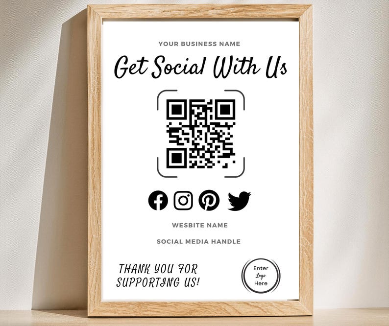 Social Media Sign With QR Code Template | QR Code Sign | Printable ...