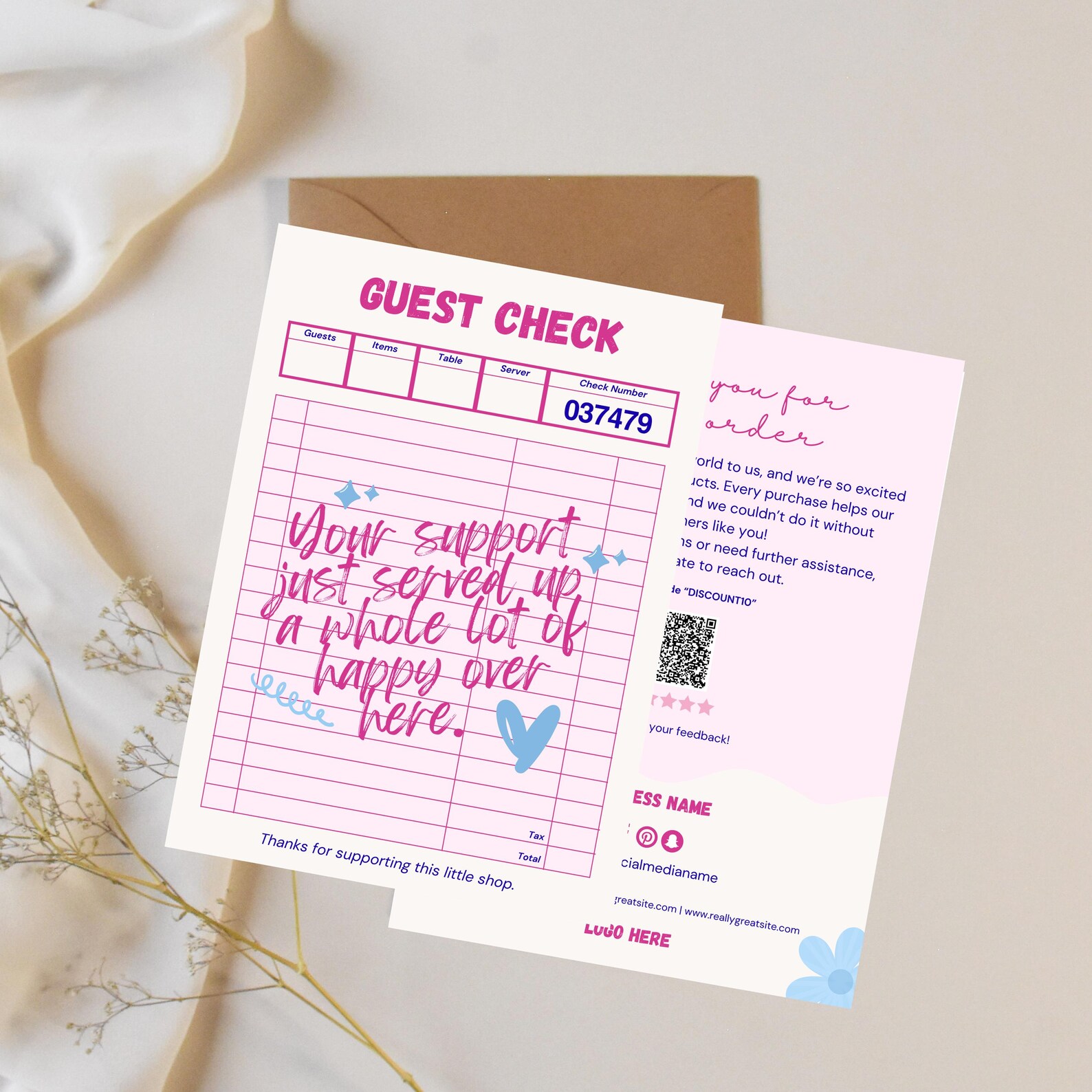 Trendy Thank You Card, Pink Retro Editable Customer Thank You Small ...