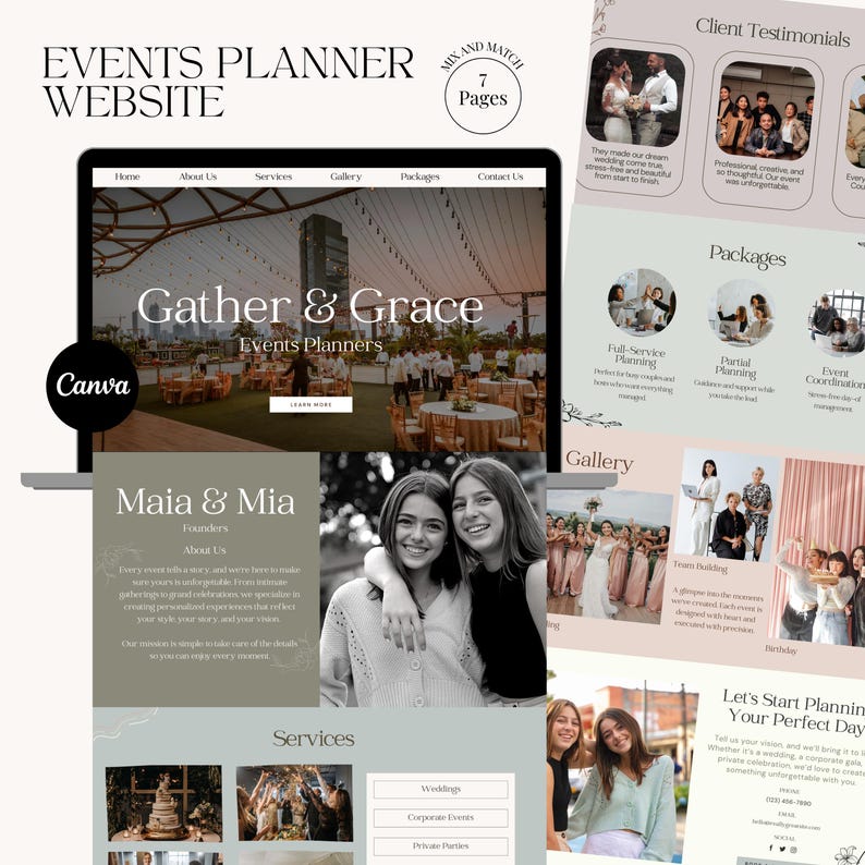 Editable Event Planner Website Template, Canva Website Design - Etsy