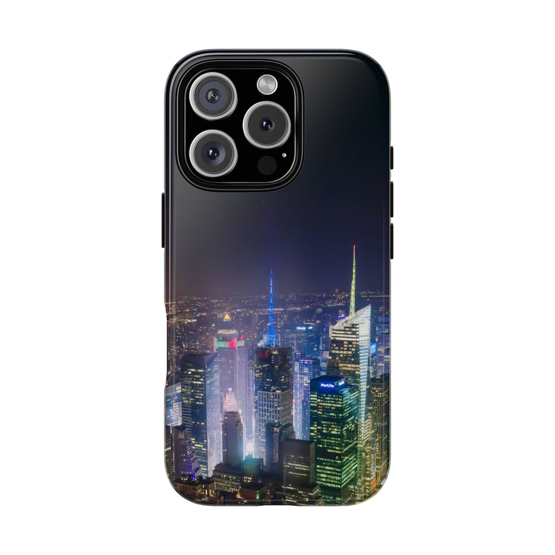 New York City Night Skyline iPhone 16 and 15 Cases - Vibrant High ...