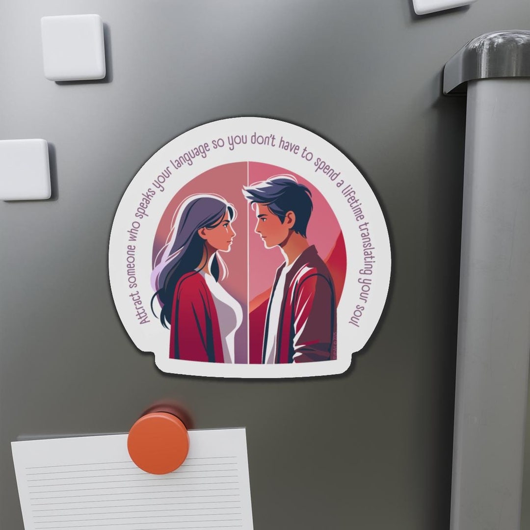 Magnetic Love Die-cut Sticker, Couple Illustration Fridge Magnet ...