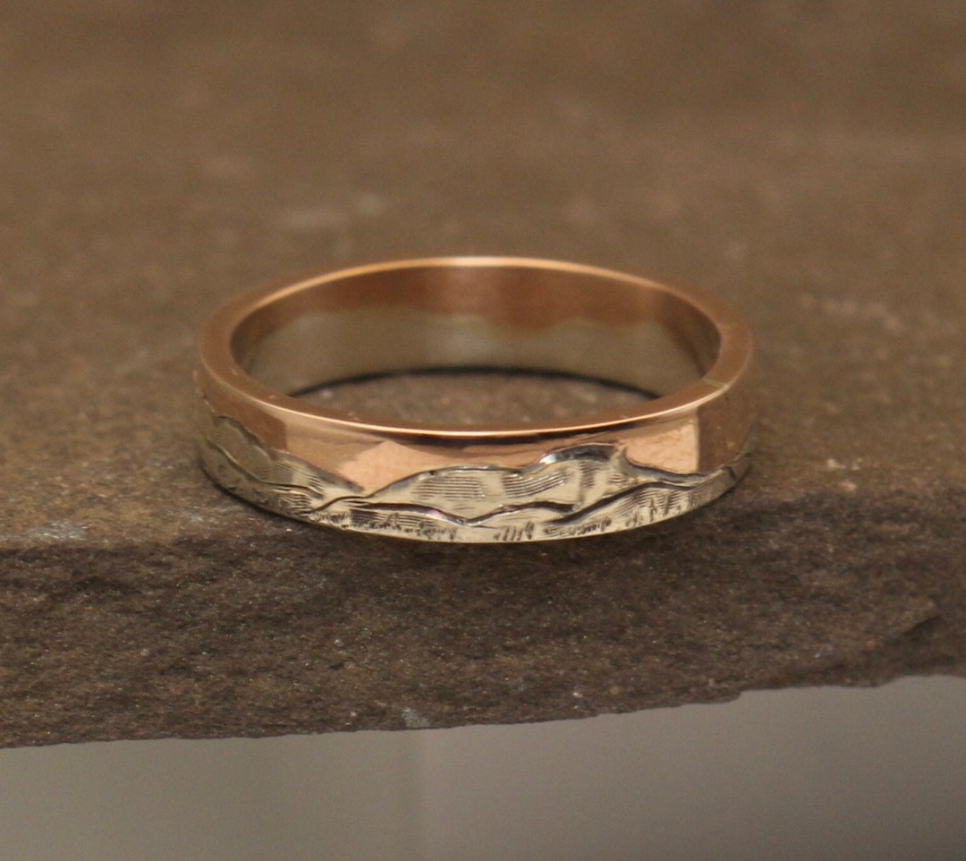 Engraved Mountain Ring in 14K Rose Gold and Sterling Silver Vermont ...