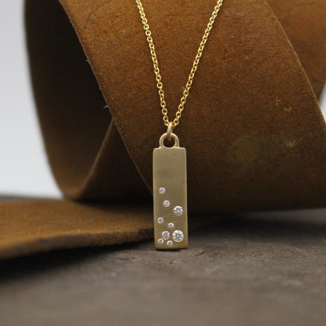 Modern 14 Karat Gold Tag Pendant With Organic Scattered Flush Set ...