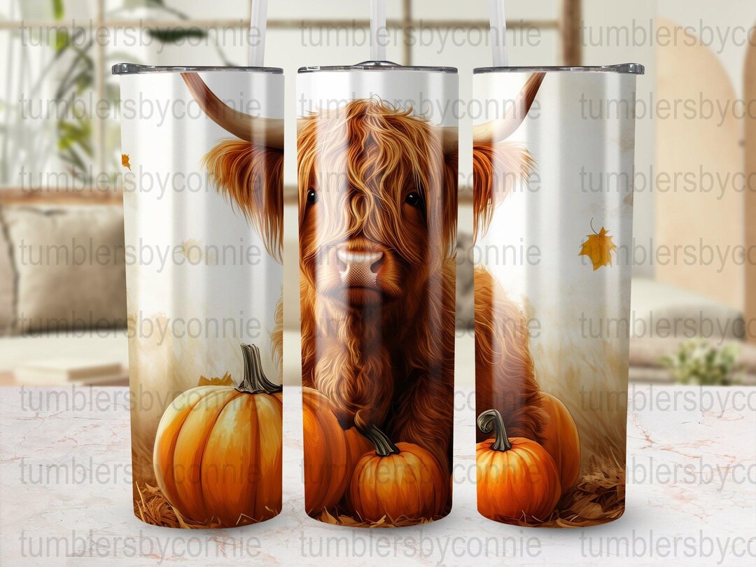 Highland Cow With Pumpkins Digital Art, Rustic Autumn Decor, Digital ...