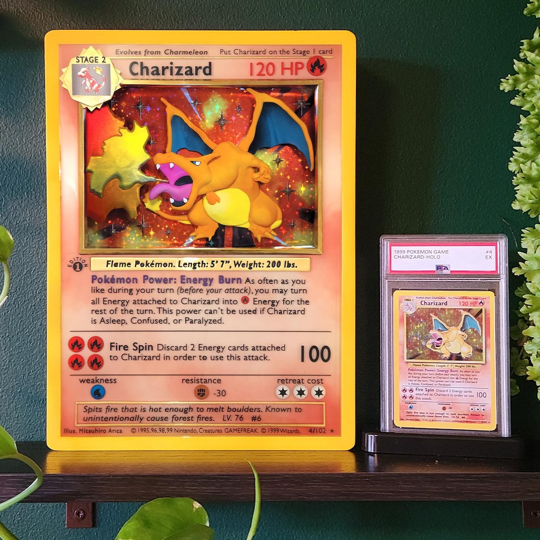 Ilustración de cartas de Charizard en 3D Primera edición Juego básico ...