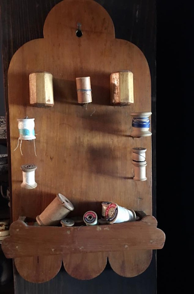 Antique Sewing Wood Thread and Scissor Caddy Spool Holder Wall - Etsy