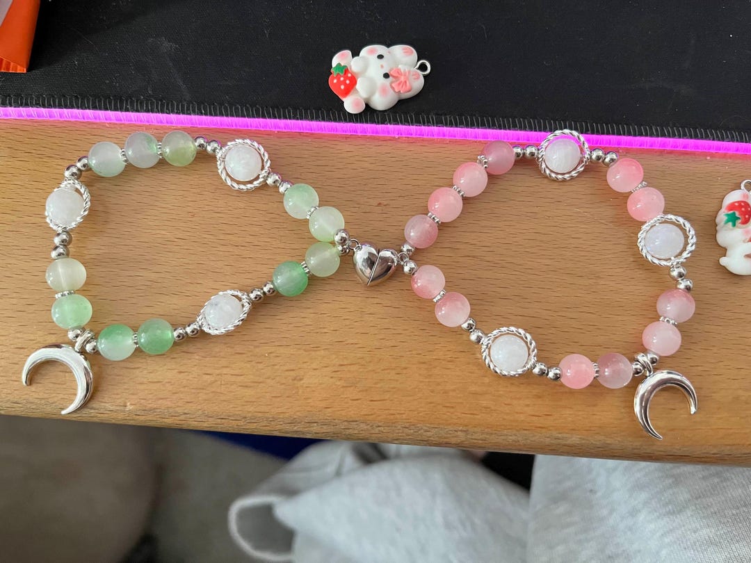 Matching Heart Bracelets in a Set Moonstone, Glass Beads, Silver - Etsy