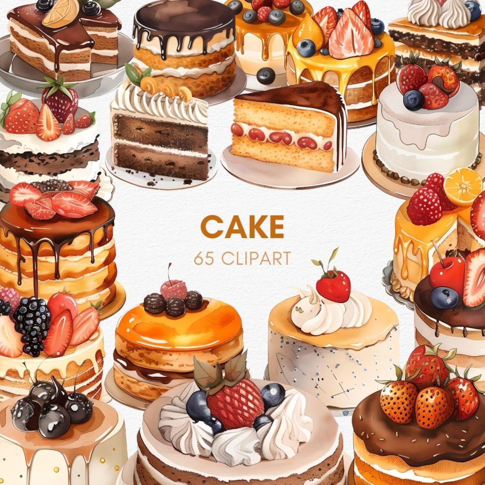 65 Cake Watercolor Clipart Set , Bakery Cake Clipart , PNG File ...
