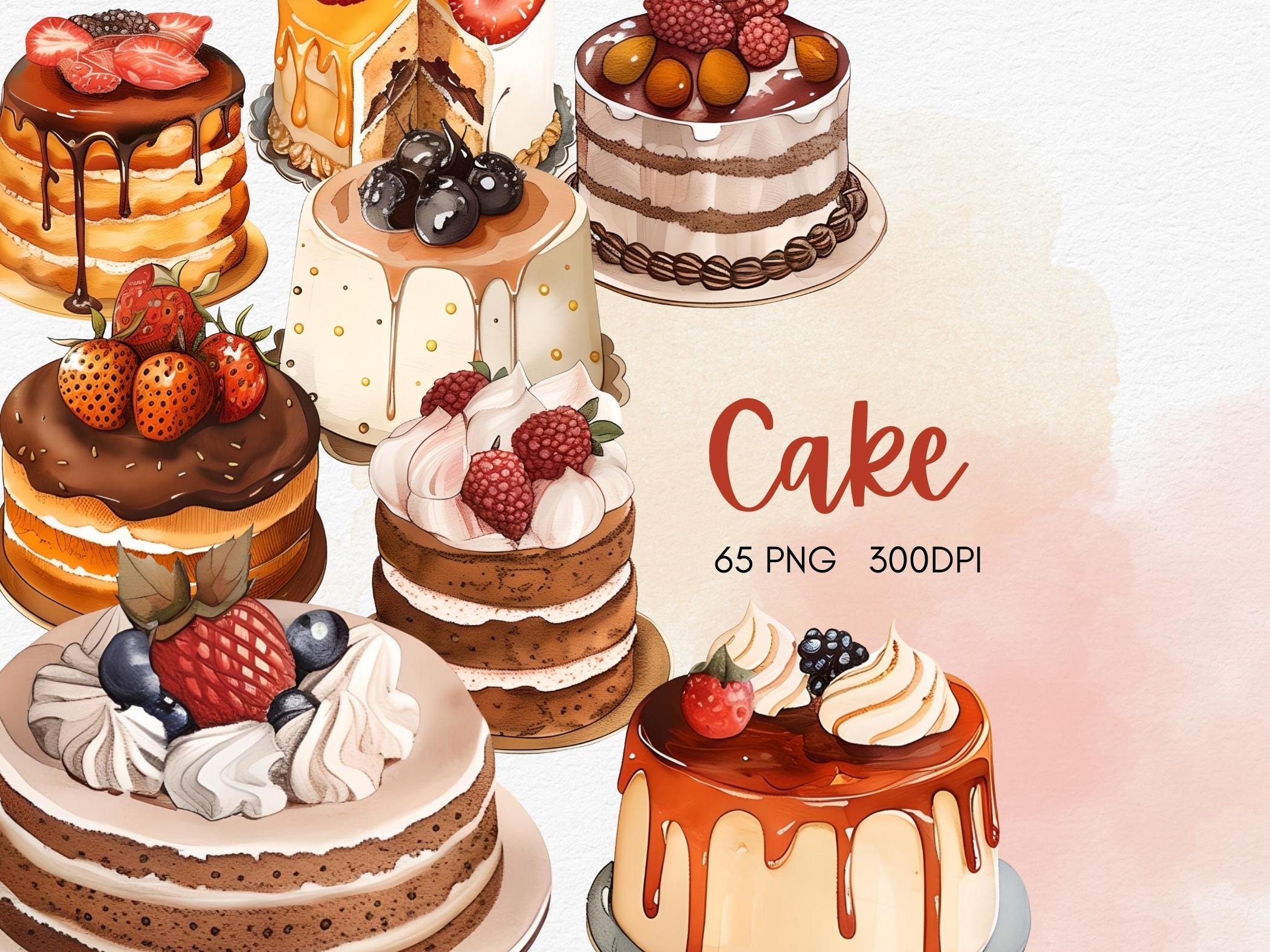 65 Watercolor Cake Clipart Set , Bakery Clipart , Desserts PNG File ...